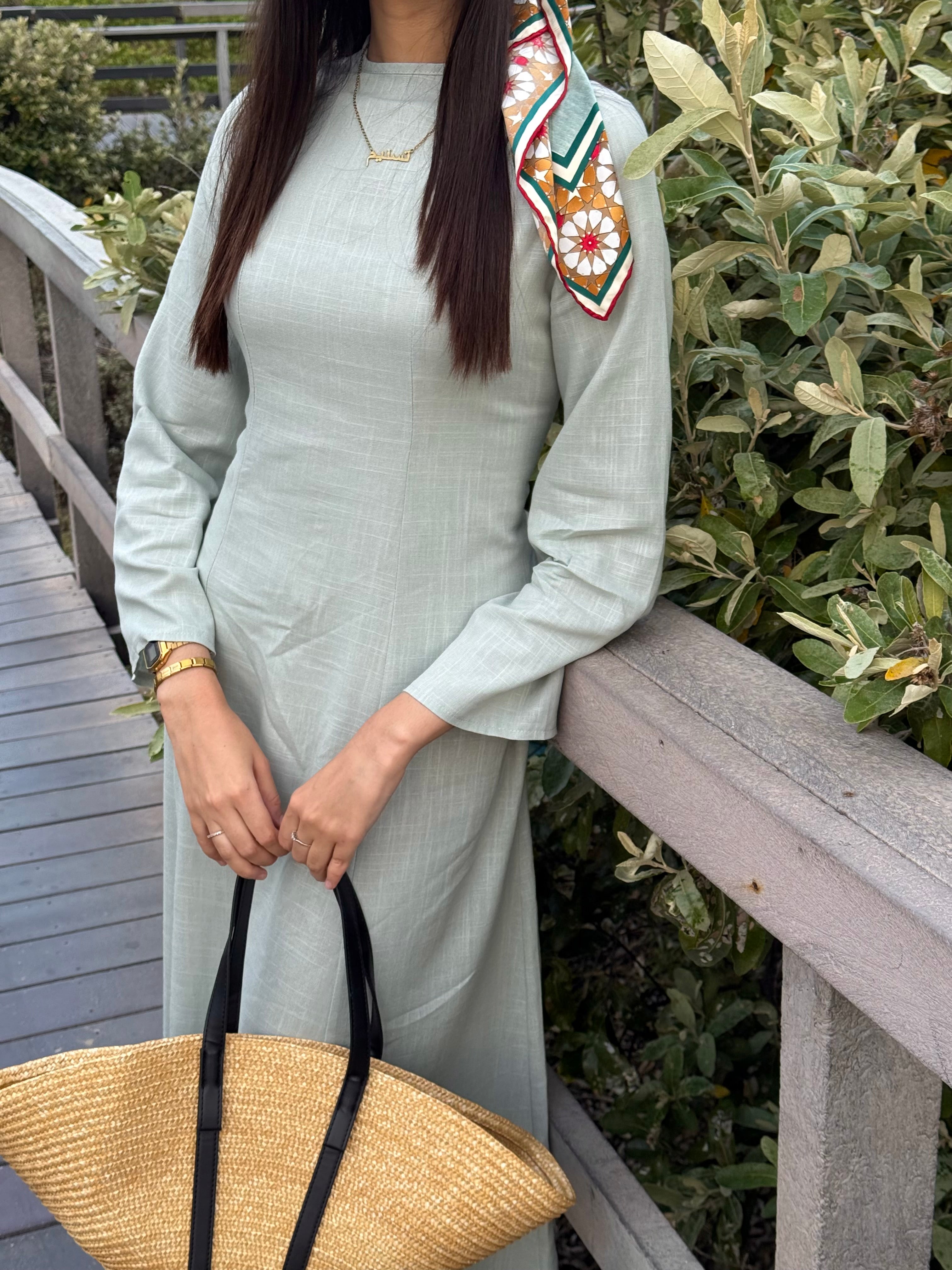 Lara Linen Dress Sage – SAHR STUDIOS